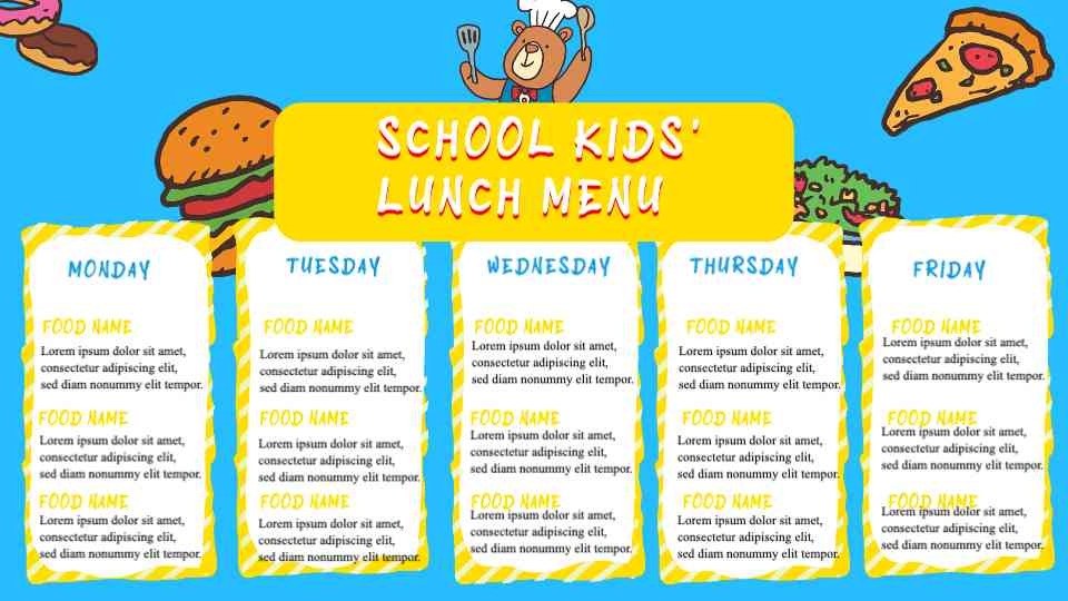 Weekly School Lunch Planner Menu Display | AIScreen